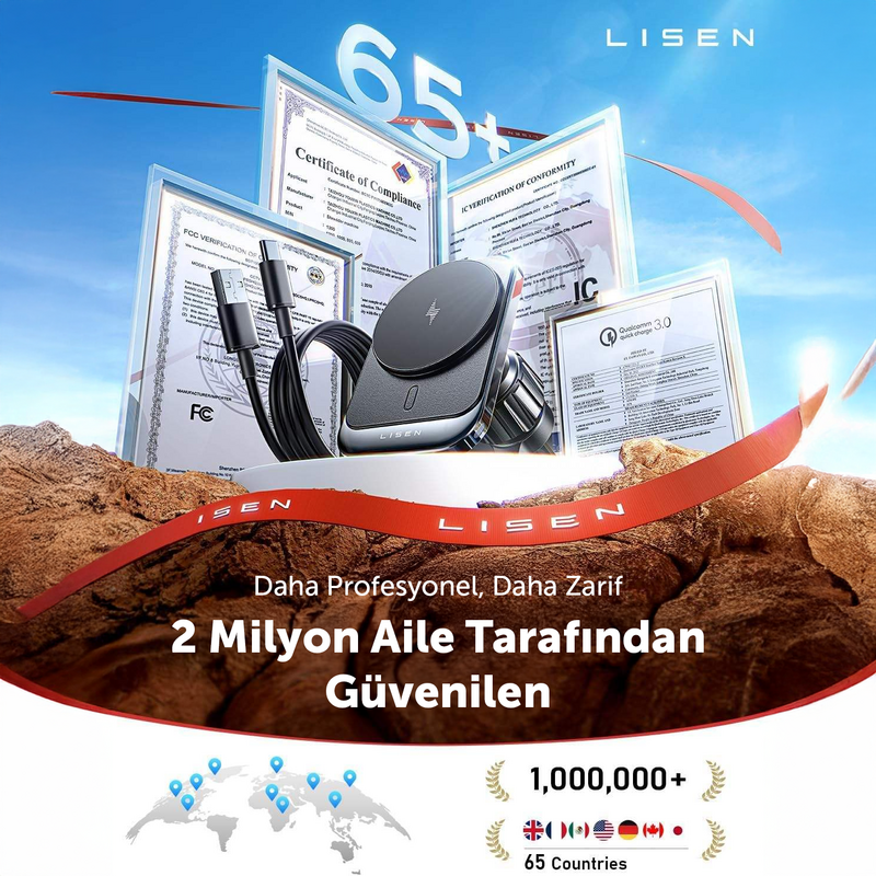 Lisen A210 2’si 1 Arada Kablosuz Araç Şarj Cihazı ve Akıl...